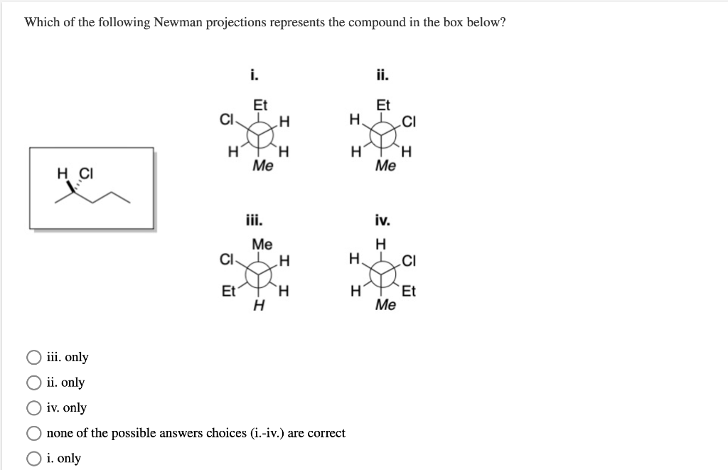 Solved Which of the following Newman projections represents | Chegg.com