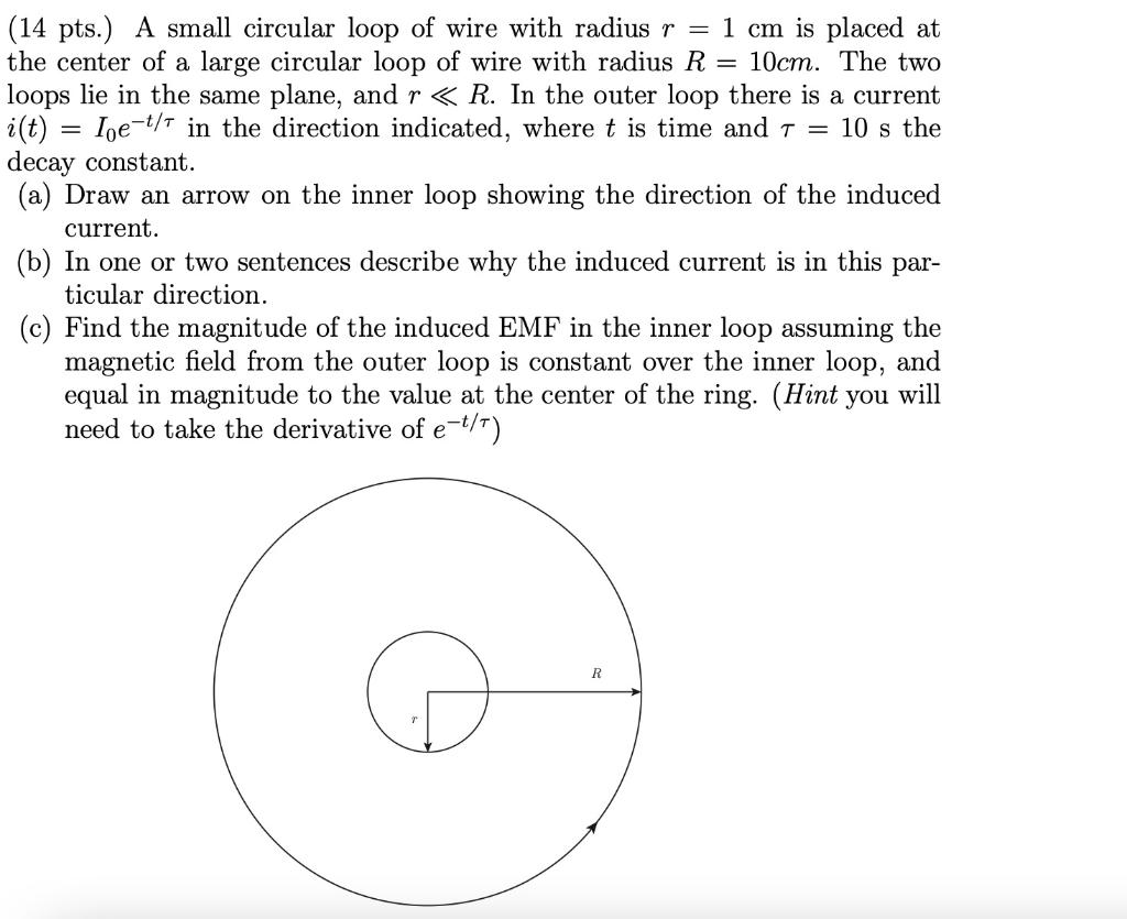 Solved (14 pts.) A small circular loop of wire with radius | Chegg.com