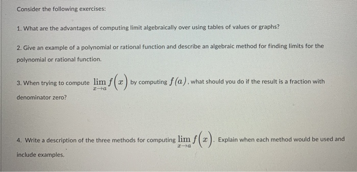 Solved Consider the following exercises: 1. What are the | Chegg.com