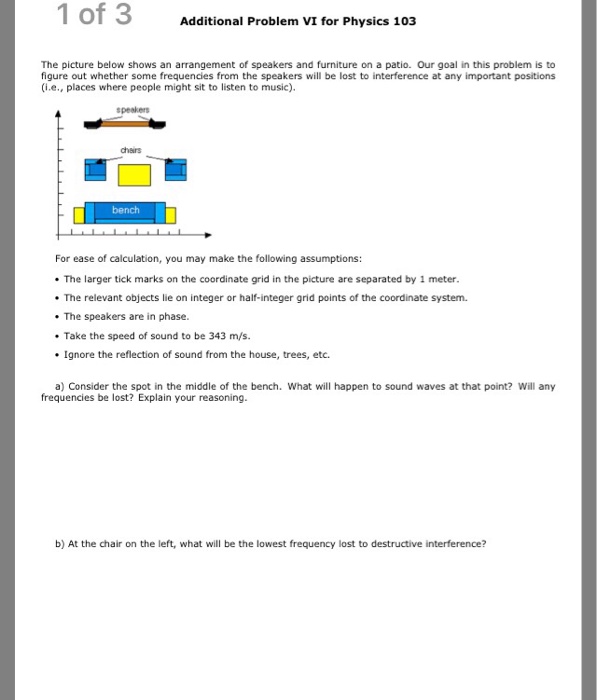 Solved 1 of 3 Additional Problem VI for Physics 103 The | Chegg.com