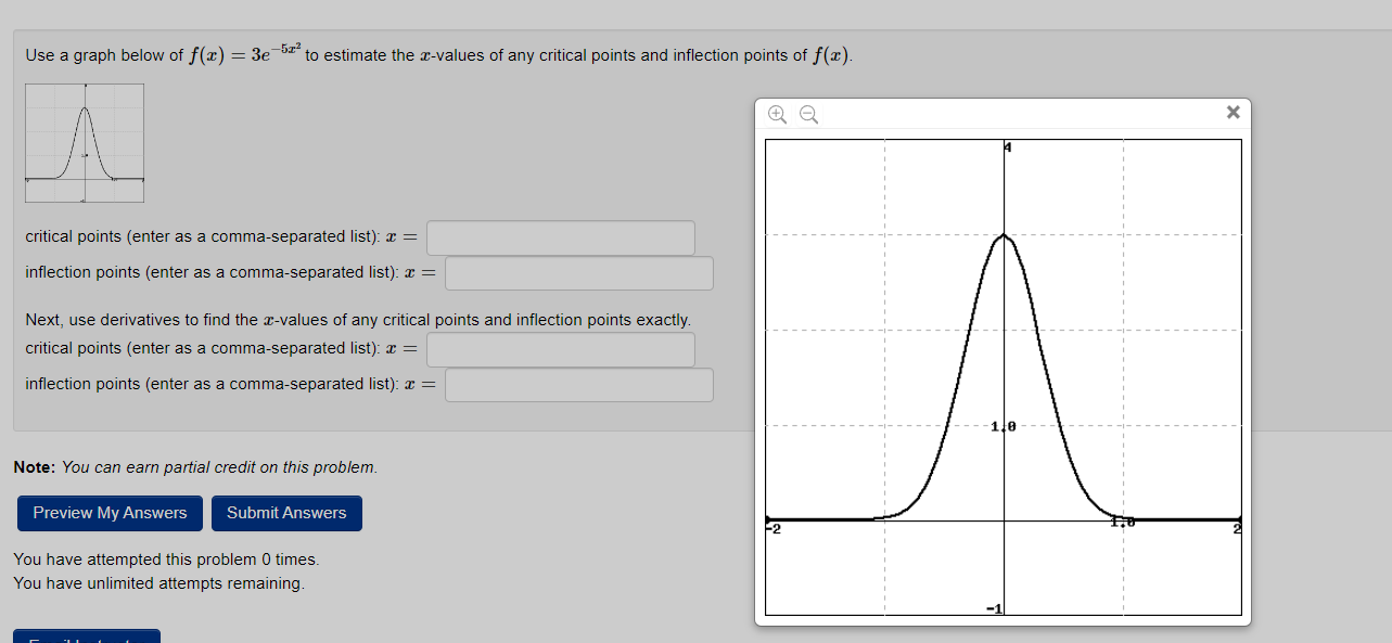 Solved Use a graph below of f(x)=3e−5x2 to estimate the | Chegg.com