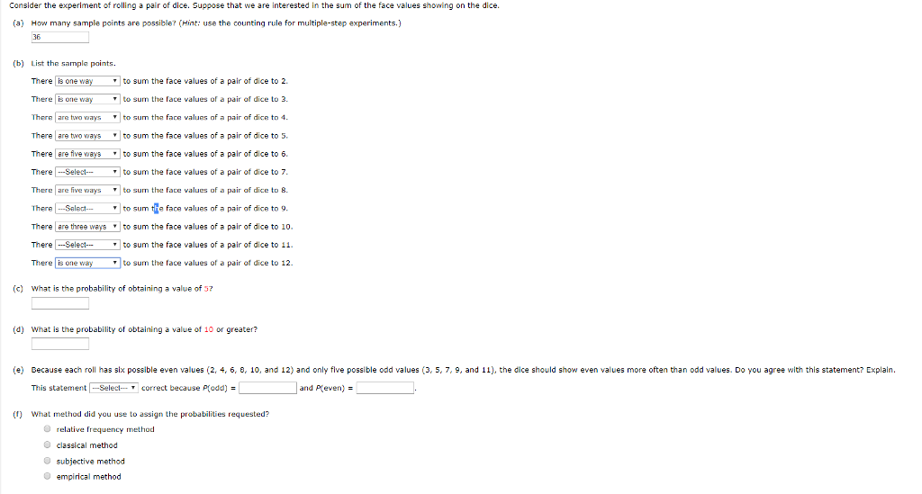 Solved Consider the experiment of rolling a pair of dice. | Chegg.com