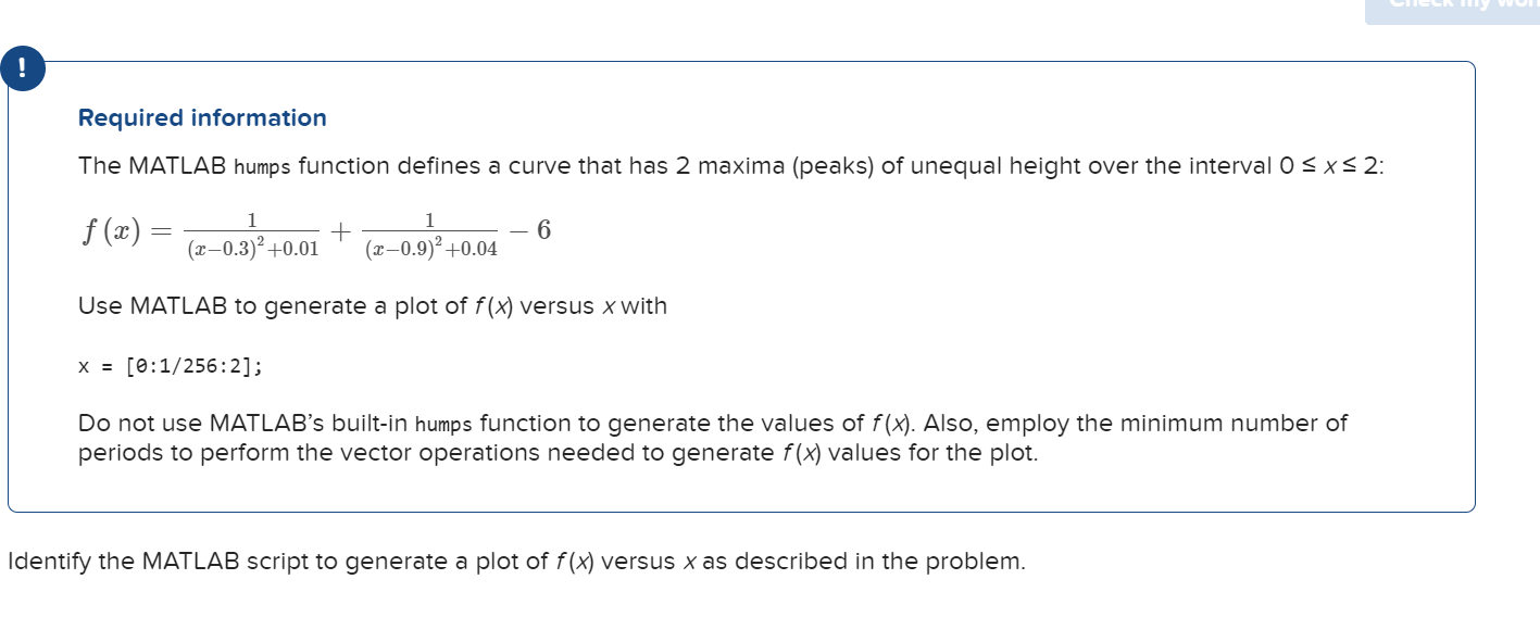 Solved Required information The MATLAB humps function | Chegg.com