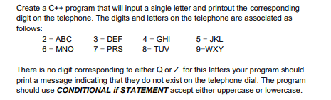 Solved Create a C++ program that will input a single letter | Chegg.com