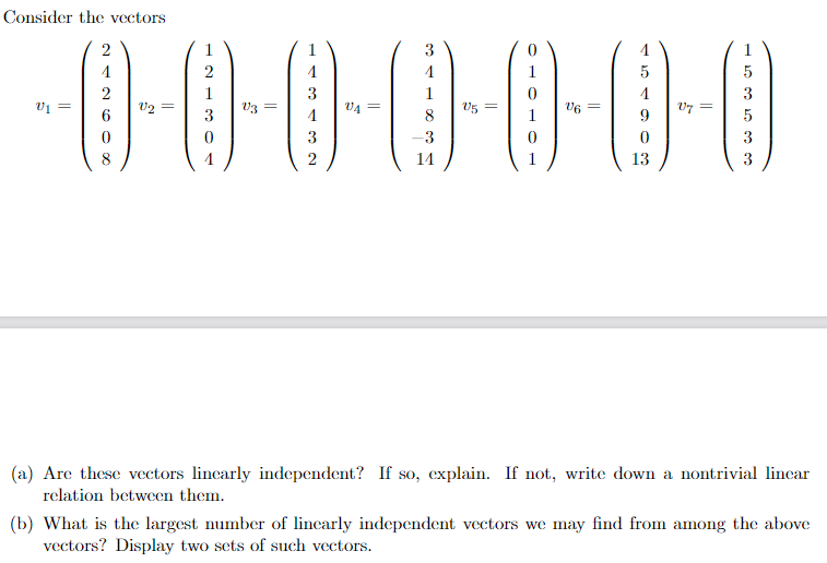 Solved Consider the vectors | Chegg.com