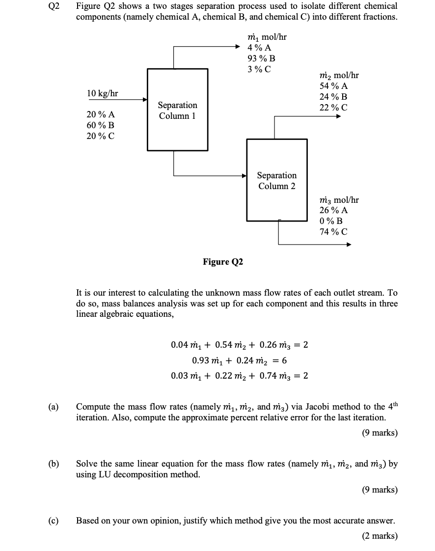 Solved Q2 Figure Q2 shows a two stages separation process | Chegg.com