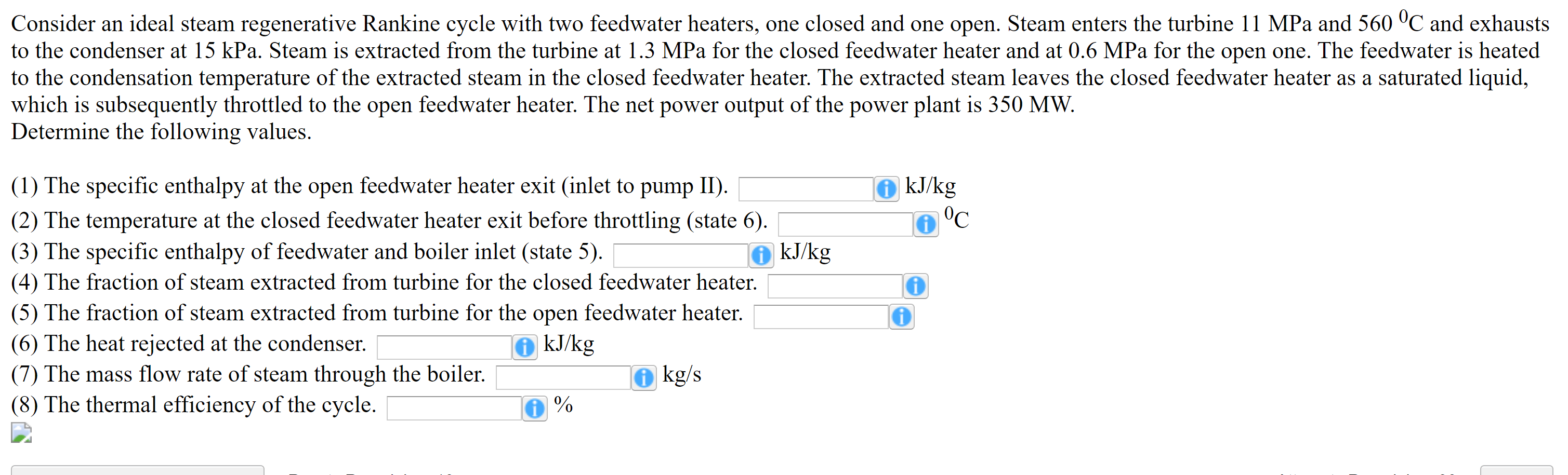 Solved Turbine Boiler 2 1-y-2 Closed FWH PII Open FWH | Chegg.com