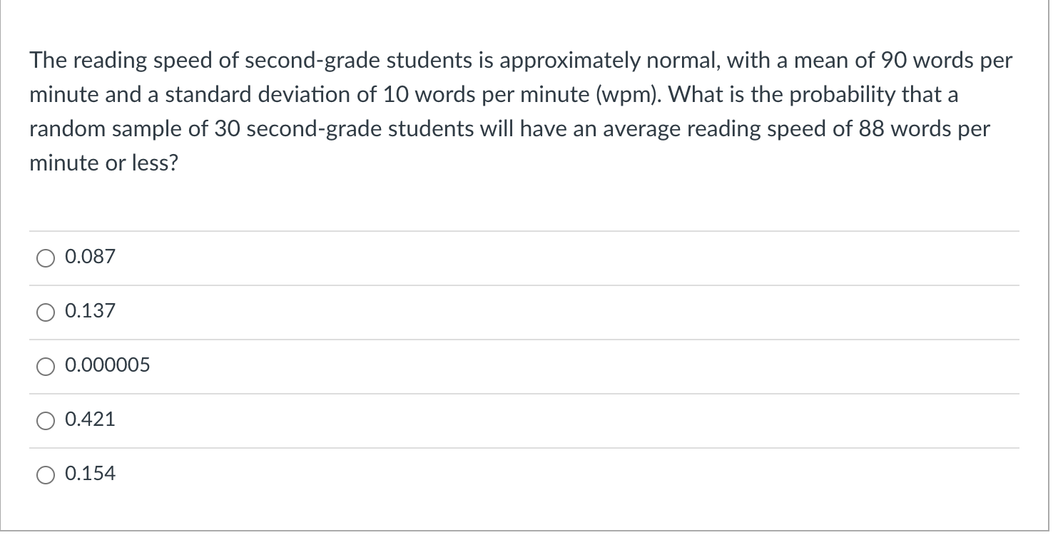 Solved The reading speed of second-grade students is | Chegg.com