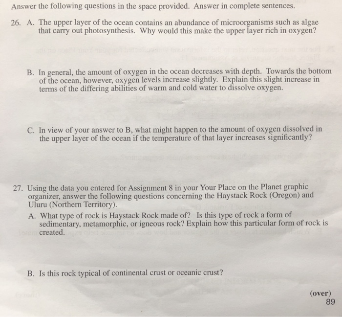 Solved Answer the following questions in the space provided. | Chegg.com