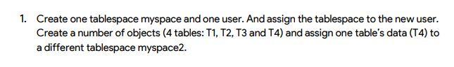 Solved 1. Create one tablespace myspace and one user. And | Chegg.com