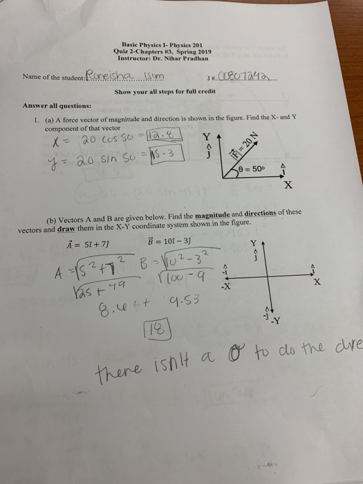 Solved Basic Physics I- Physies 201 Quiz 2-Chapters #3, | Chegg.com