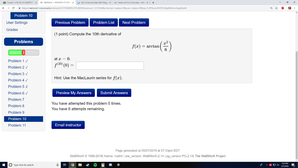 Solved Compute the 10th derivative | Chegg.com