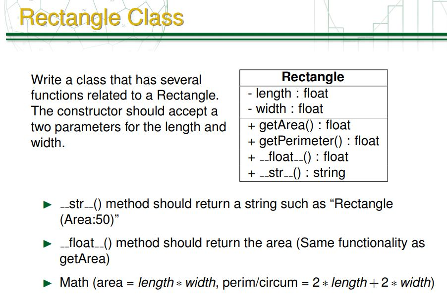 Solved Rectangle Class Rectangle Write a class that has | Chegg.com