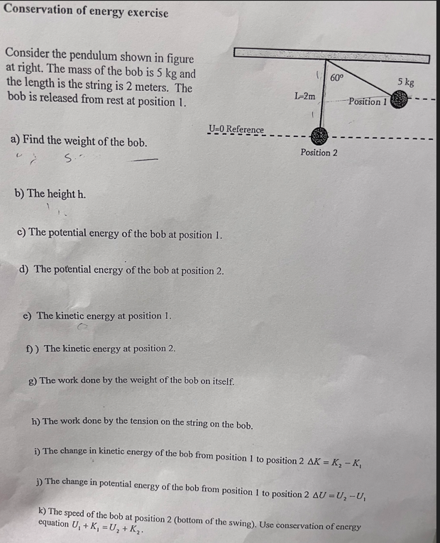 Conservation of energy exercise Consider the pendulum | Chegg.com