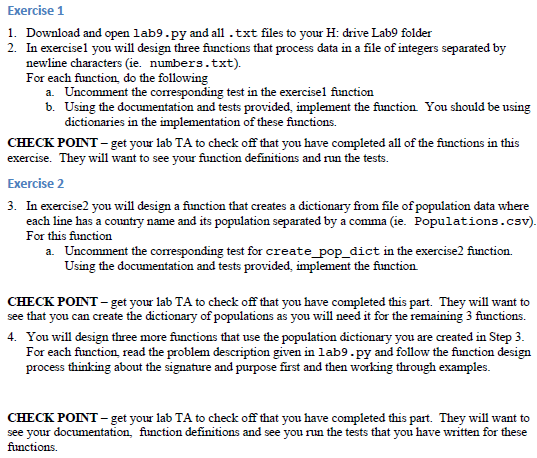 Solved Exercise 1 1. Download and open lab9.py and all .txt | Chegg.com