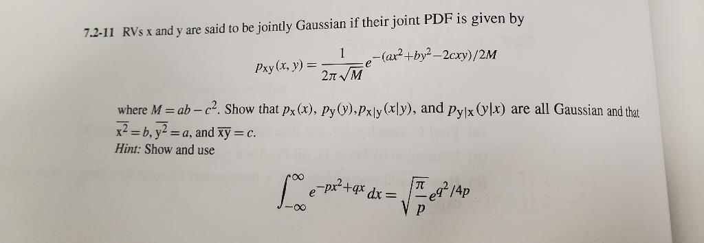 Solved 7.2-11 RVs x and y are said to be jointly Gaussian if | Chegg.com