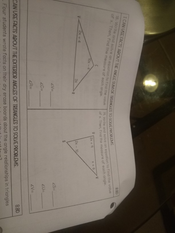 Solved I CAN USE FACTS ABOUT THE ANGLE SUM OF TRIANGLES 18. | Chegg.com