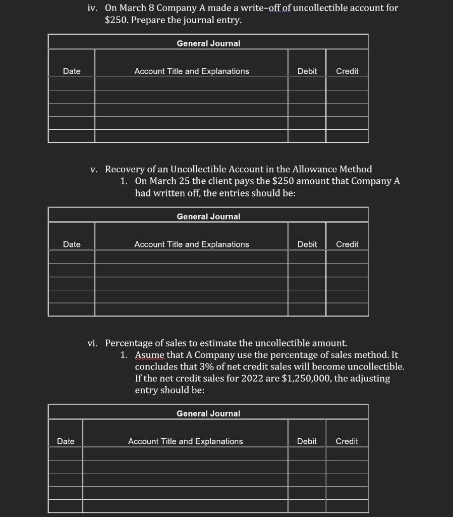 Solved Valuing Accounts Receivable a. Allowance Method i. | Chegg.com