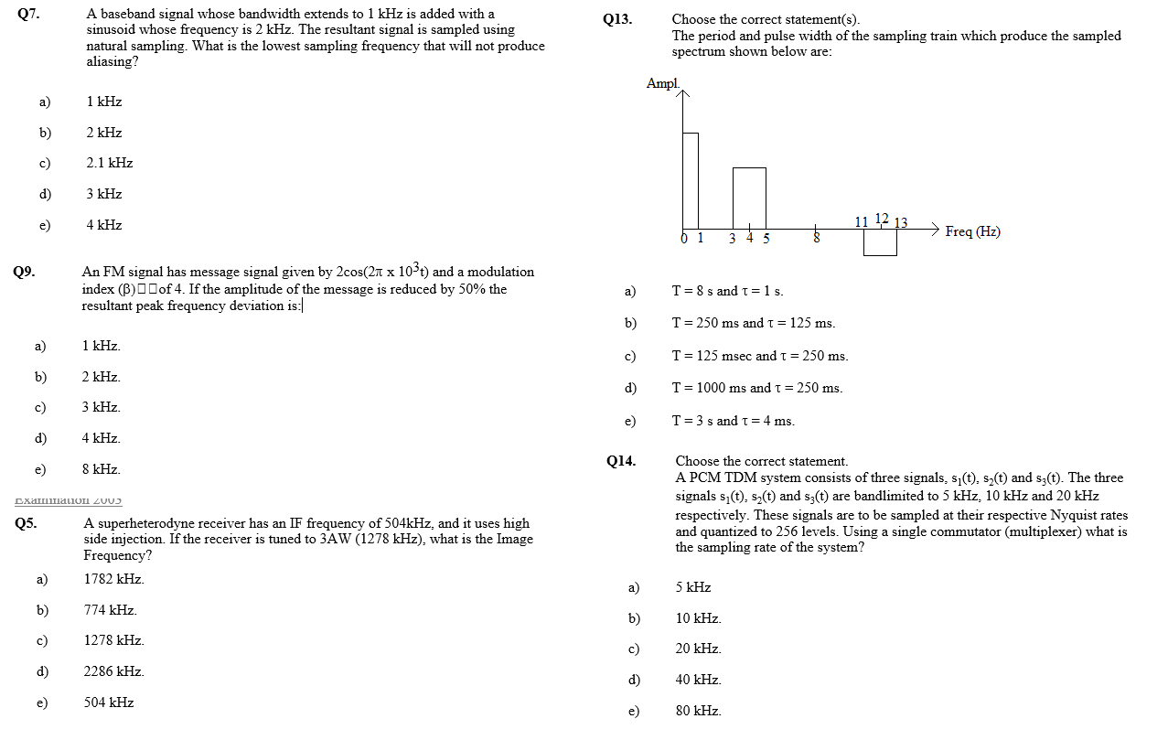 Solved Q7. Q13. A baseband signal whose bandwidth extends to | Chegg.com