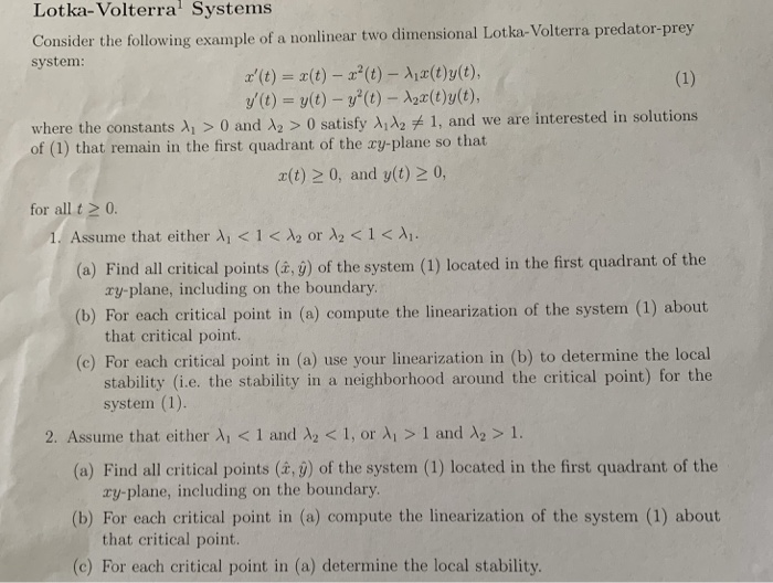 Solved Lotka-Volterra Systems Consider the following example | Chegg.com