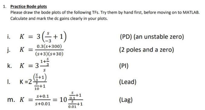 Solved 1. Practice Bode plots Please draw the bode plots of | Chegg.com