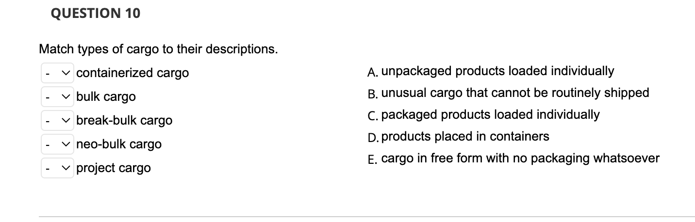 Solved Match types of cargo to their descriptions. | Chegg.com