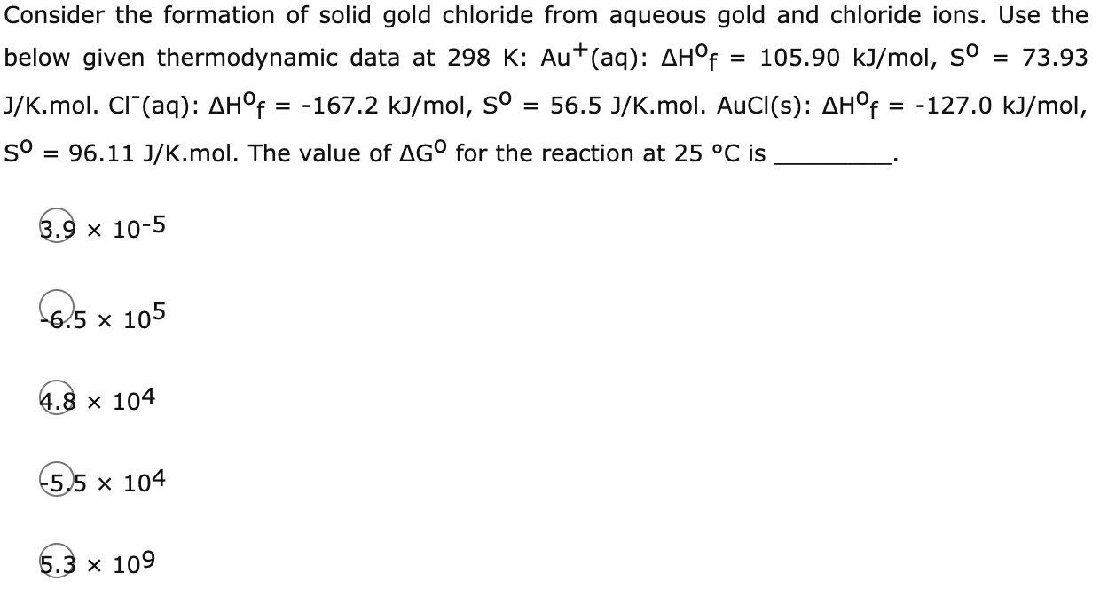 Solved Consider the formation of solid gold chloride from | Chegg.com
