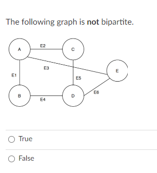 The following graph is not bipartite. True False | Chegg.com