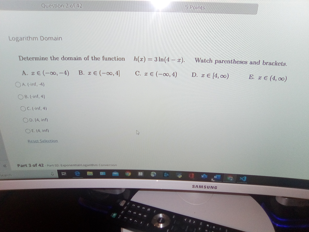 Solved Question 2 of 42 5 Points Logarithm Domain Determine | Chegg.com