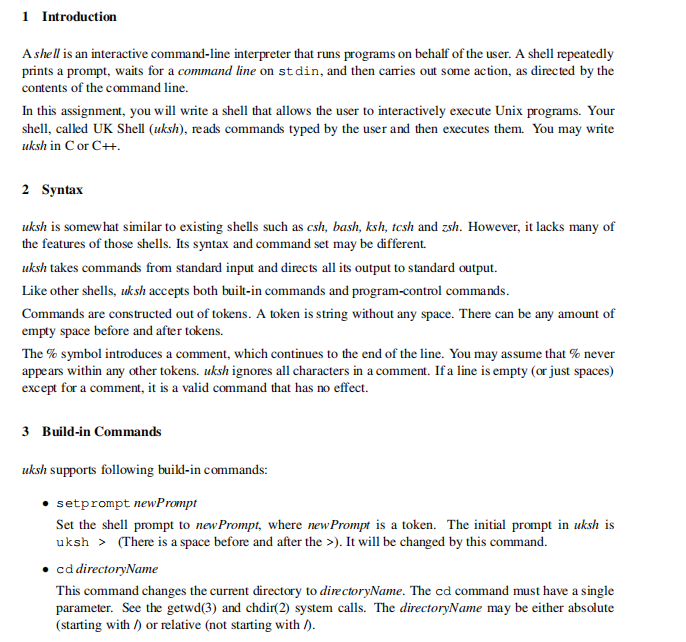 1 Introduction A shell is an interactive command-line | Chegg.com