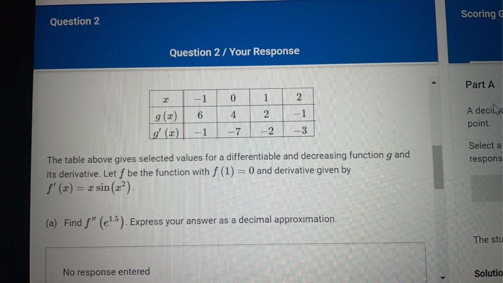 Solved Question 2 / Your Response The table above gives | Chegg.com