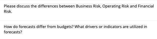Solved Please discuss the differences between Business Risk, | Chegg.com