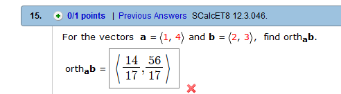 Solved +0/1 points | Previous Answers SCalcET8 12.3.046 15. | Chegg.com
