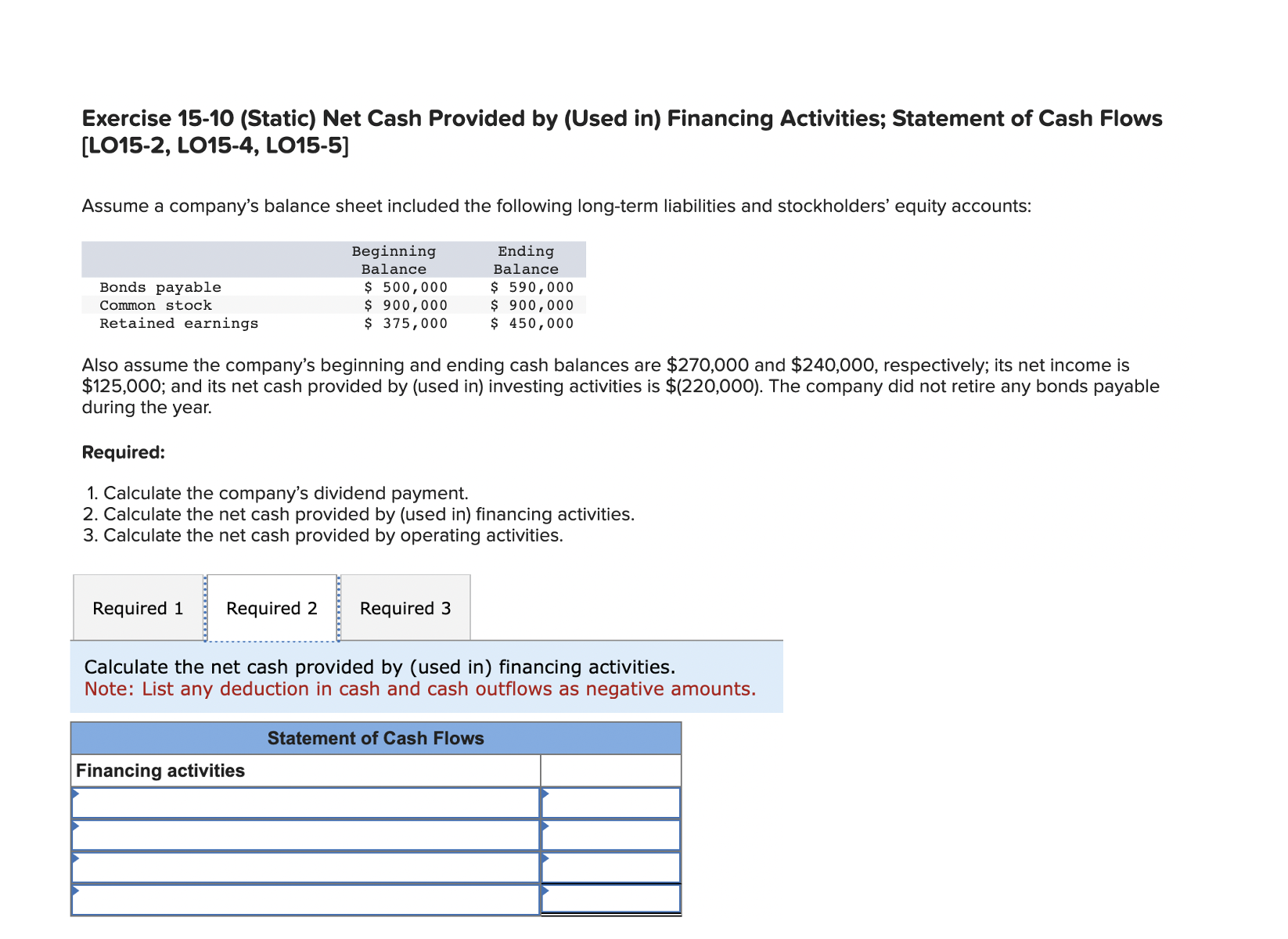 Solved Exercise 15-10 (Static) Net Cash Provided by (Used | Chegg.com