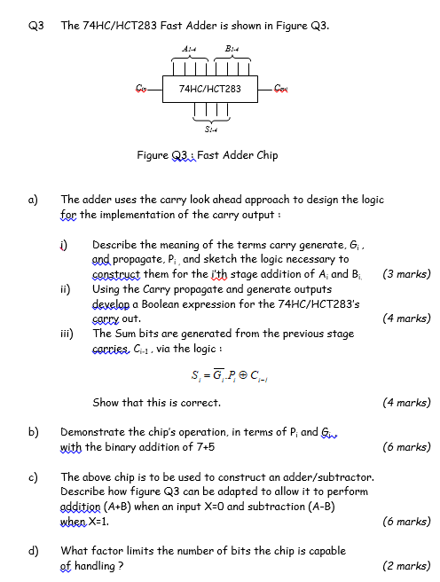 Solved Q3 The 74HC/HCT283 Fast Adder is shown in Figure Q3. | Chegg.com