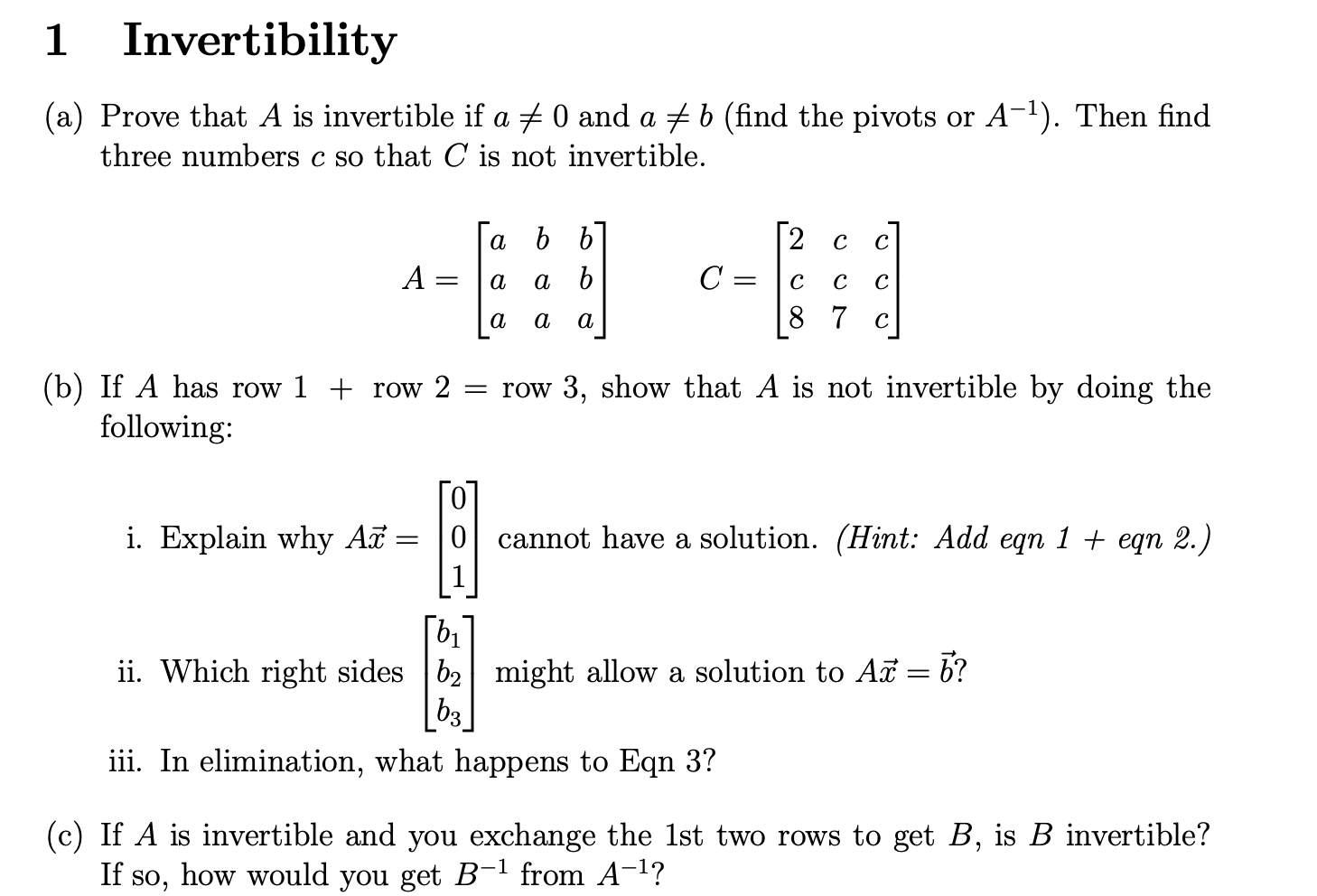 Solved (a) Prove that A is invertible if a =0 and a =b (find | Chegg.com