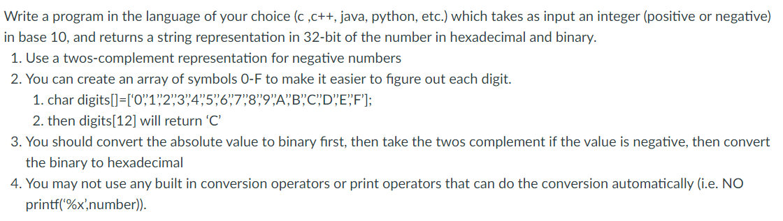 Solved Write a program in the language of your choice | Chegg.com