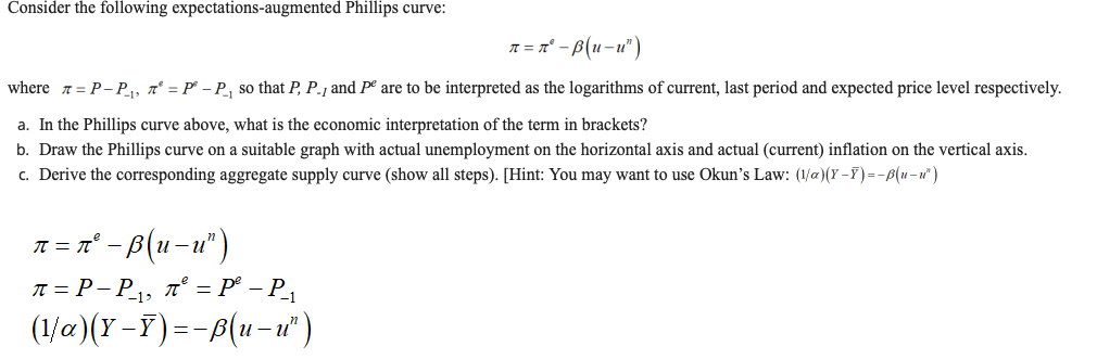 Consider the following expectations-augmented | Chegg.com