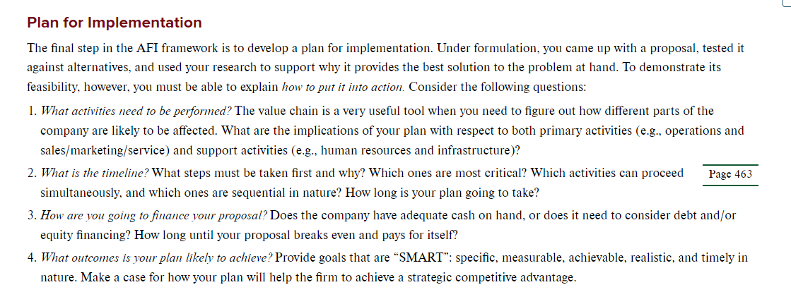 Solved Plan for Implementation The final step in the AFI | Chegg.com