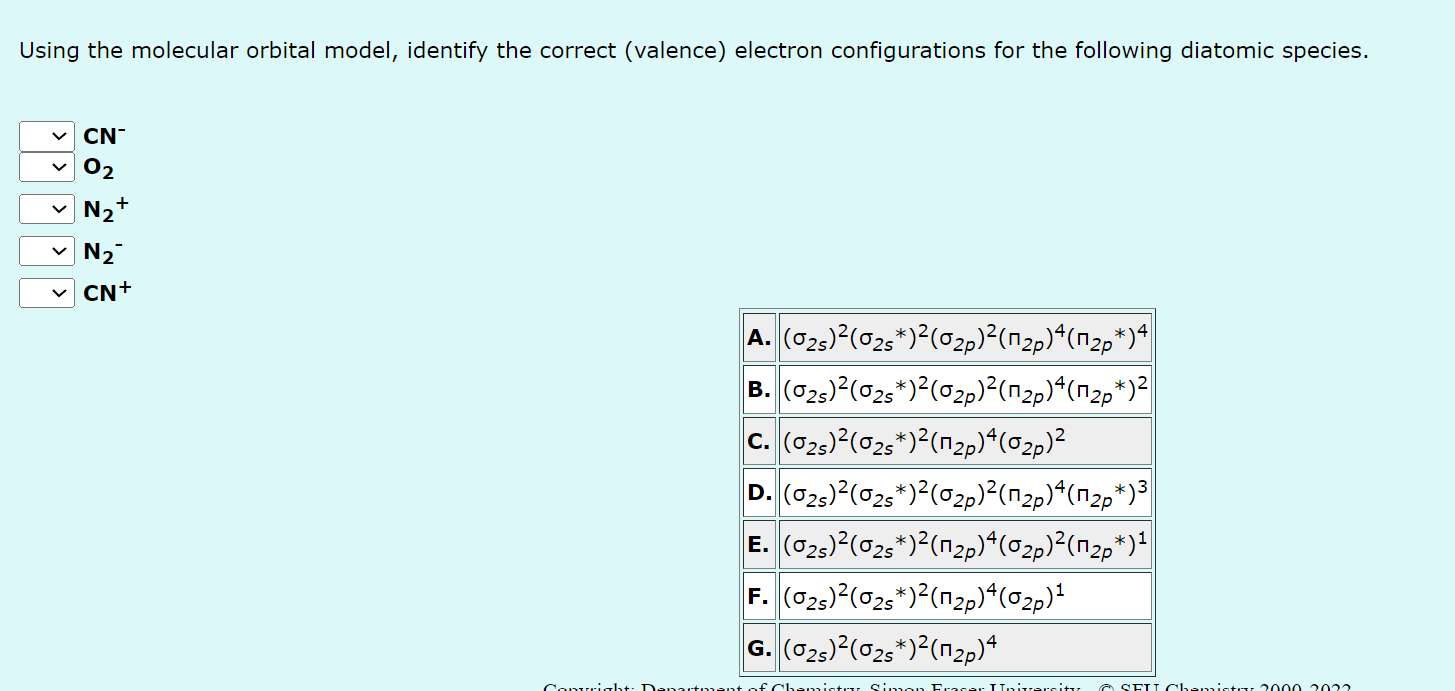 Solved Using The Molecular Orbital Model Identify The