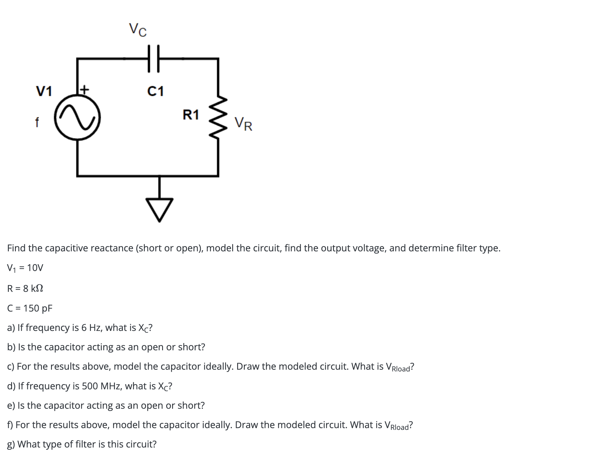 Solved Find the capacitive reactance (short or open), ﻿model | Chegg.com