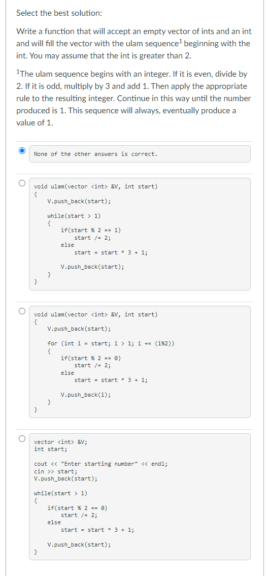 Solved Select the best solution:Write a function that will | Chegg.com