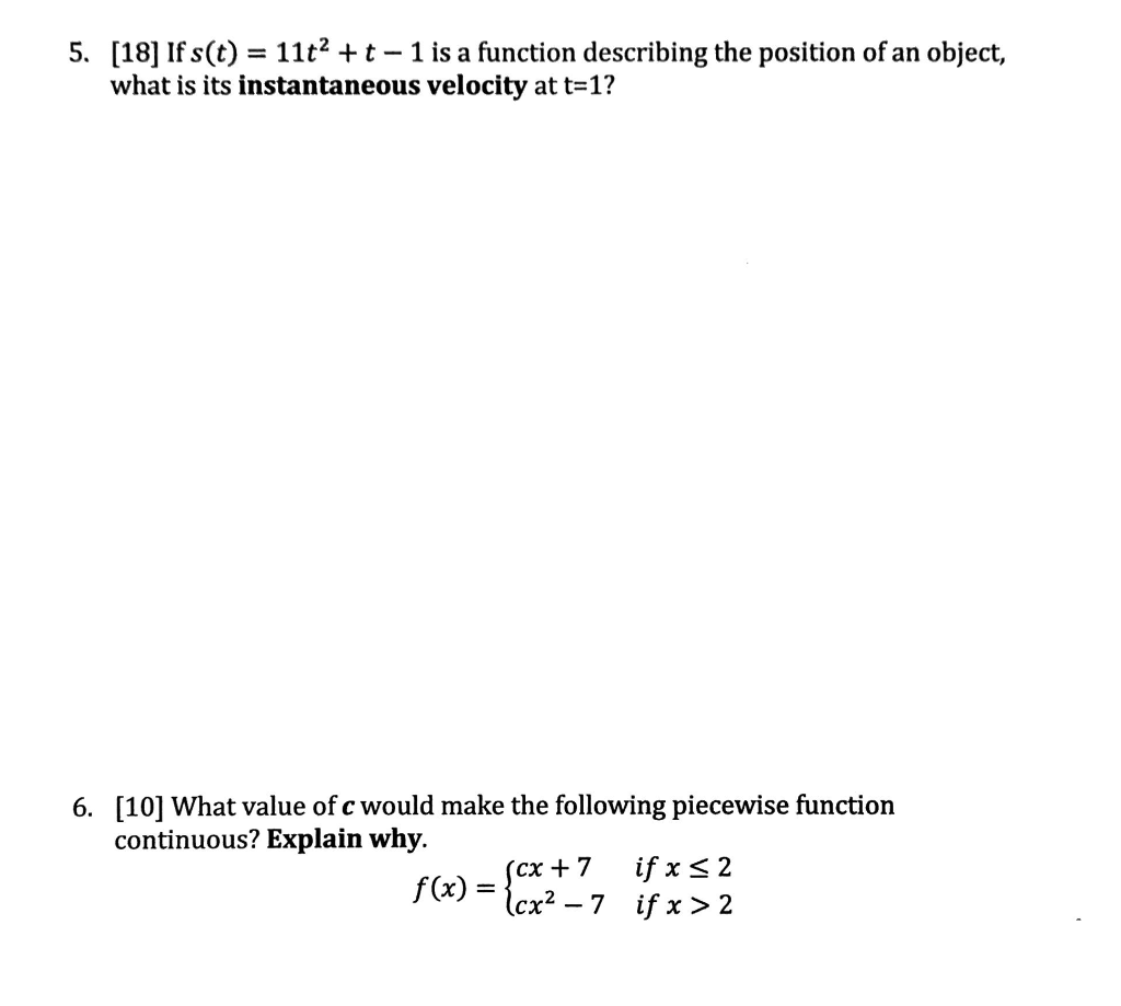 Solved 5. [18] If s(t)=11t2+t−1 is a function describing the | Chegg.com