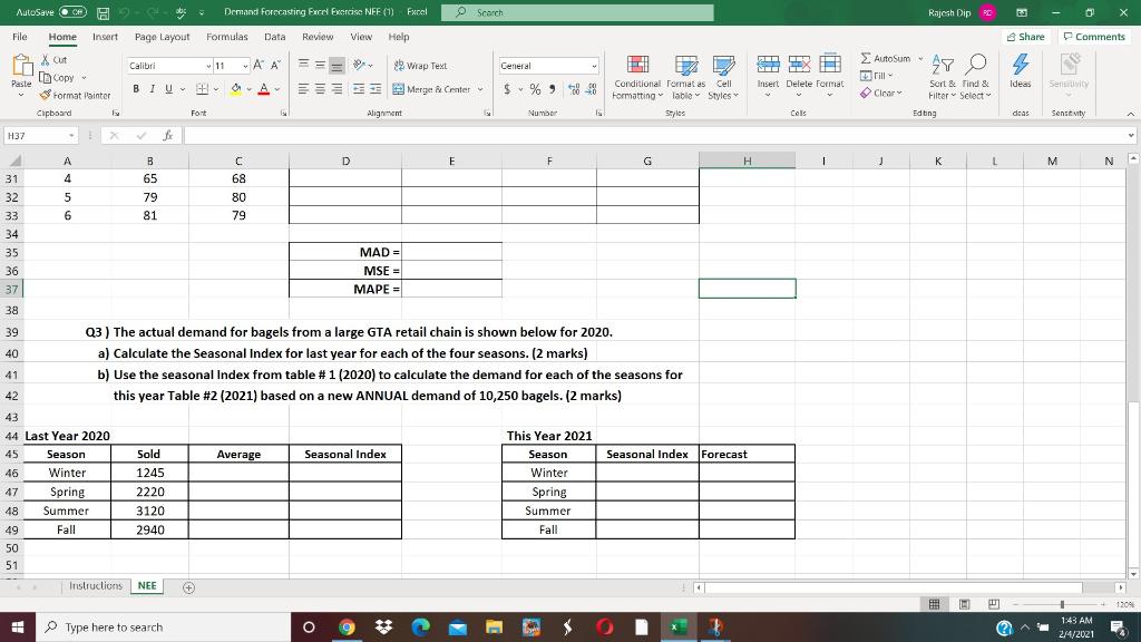 Solved AutoSave C - Glos Demand forecasting Fire Exercise | Chegg.com