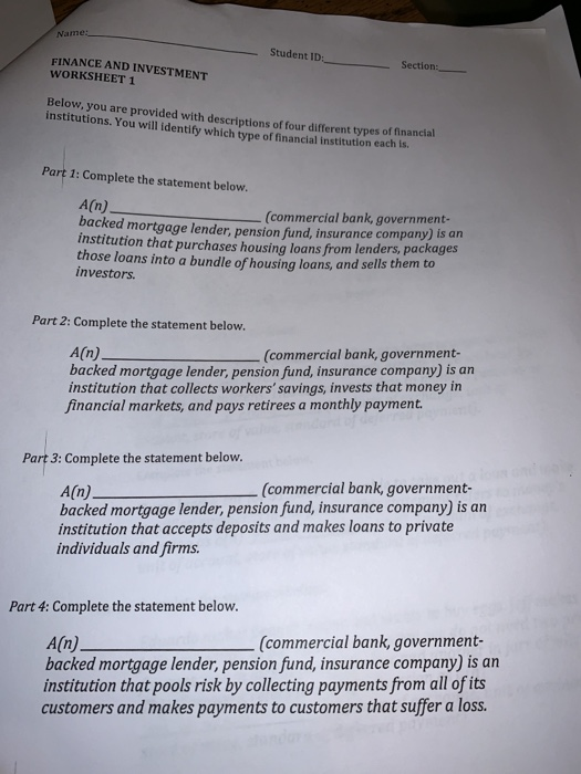 Solved Student ID: Section: MONEY, BANKS, AND THE FEDERAL | Chegg.com