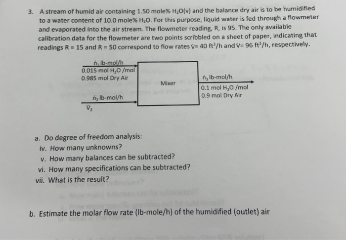Solved 3. A stream of humid air containing 1.50 mole% H20(v) | Chegg.com