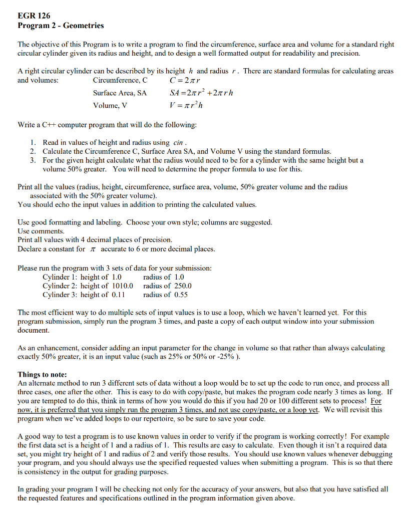 Solved EGR 126 Program 4 - Modification and enhancement of | Chegg.com