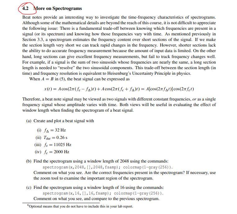 Solved 4.2 More on Spectrograms Beat notes provide an | Chegg.com