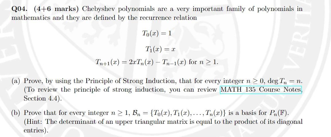 Solved Verit Q04 4 6 Marks Chebyshev Polynomials Are A