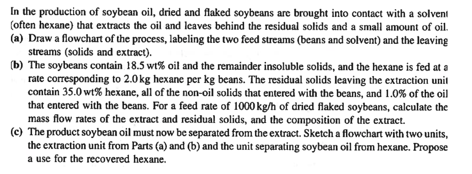 Solved In the production of soybean oil, dried and flaked | Chegg.com